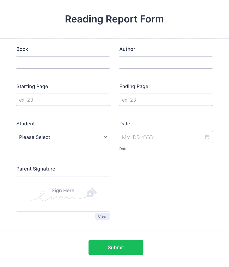 Reading Report Form Template | Jotform