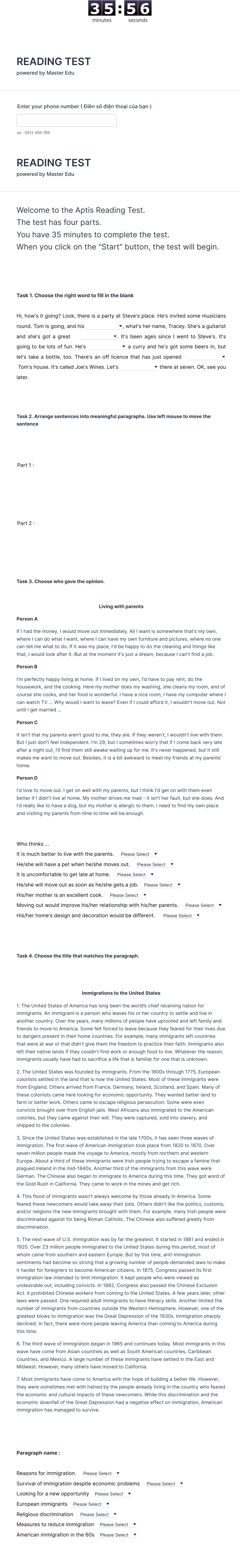 Reading Test Form Template | Jotform
