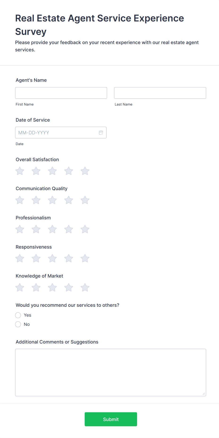 Real Estate Agent Service Experience Survey Form Template | Jotform