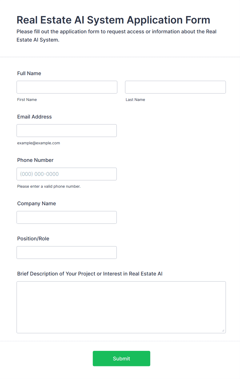 Real Estate AI System Application Form Template | Jotform