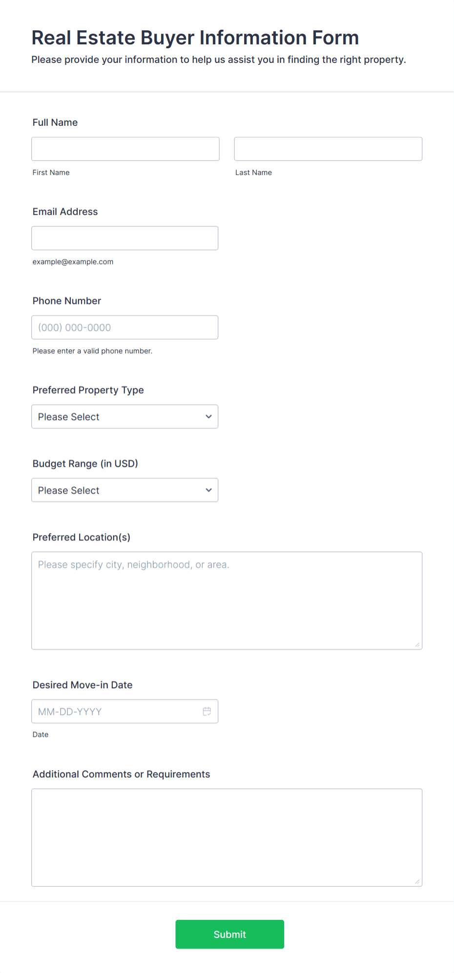 Real Estate Buyer Information Form Template | Jotform