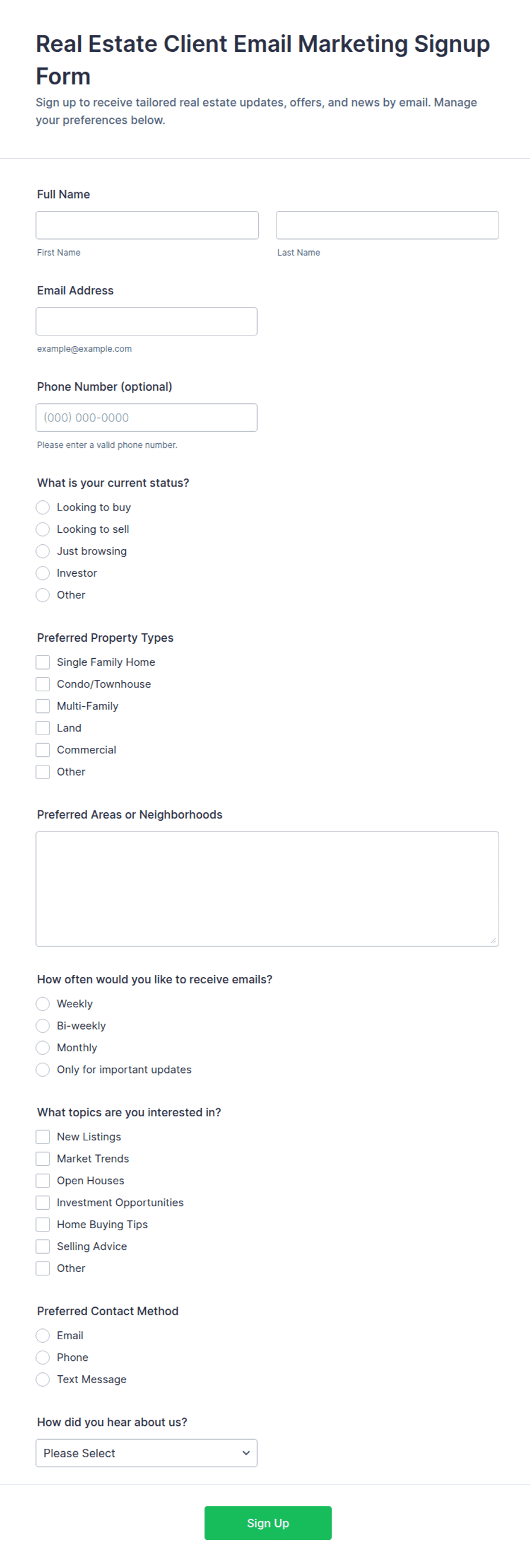 Real Estate Client Email Marketing Signup Form Template | Jotform