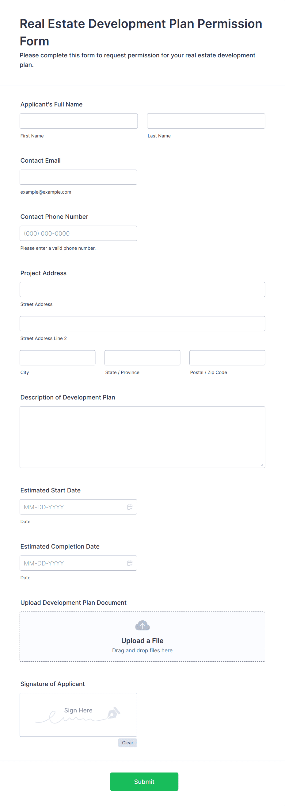 Real Estate Development Plan Permission Form Template | Jotform