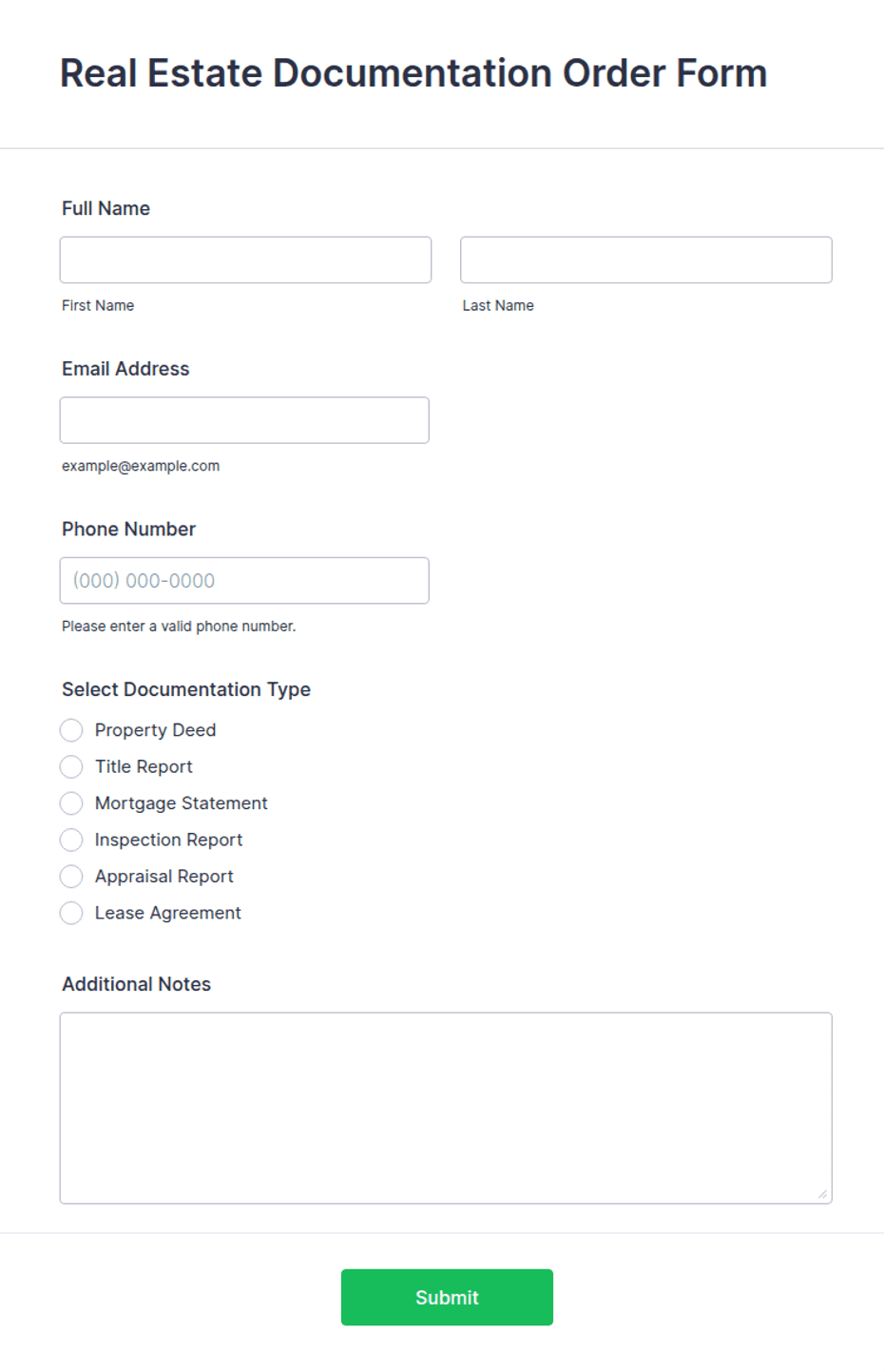 Real Estate Documentation Order Form Template | Jotform