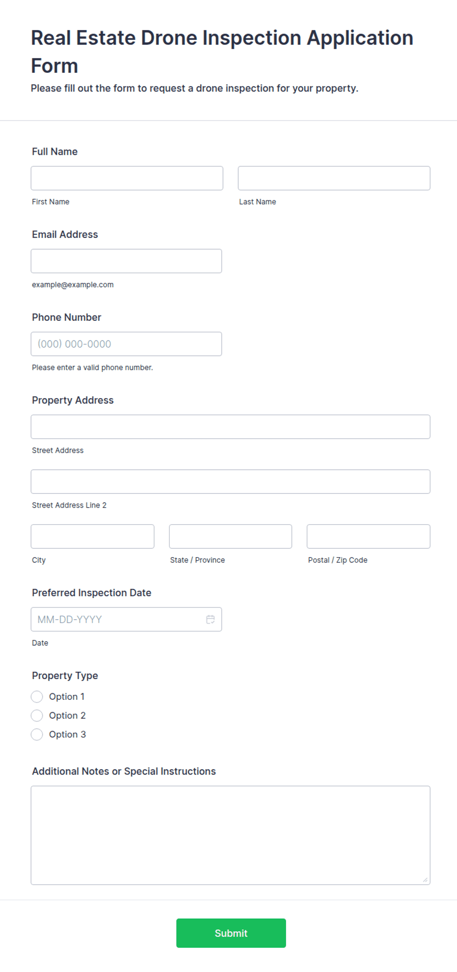 Real Estate Drone Inspection Application Form Template | Jotform