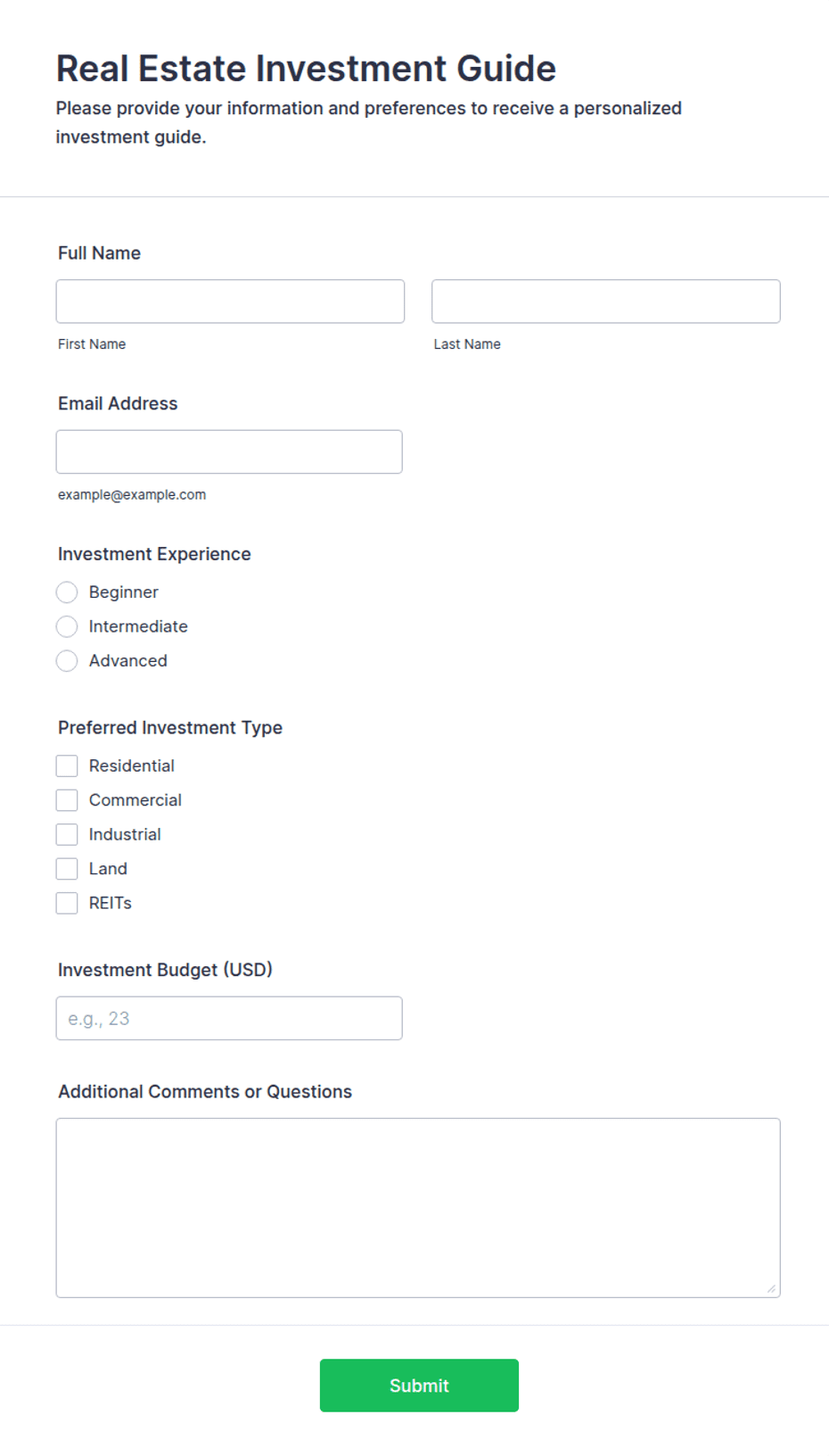 Real Estate Investment Guide Form Template | Jotform