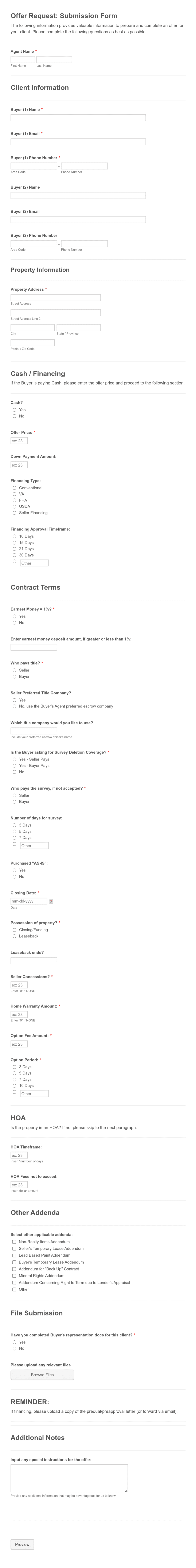 Real Estate Offer Request Submission Form Template | Jotform
