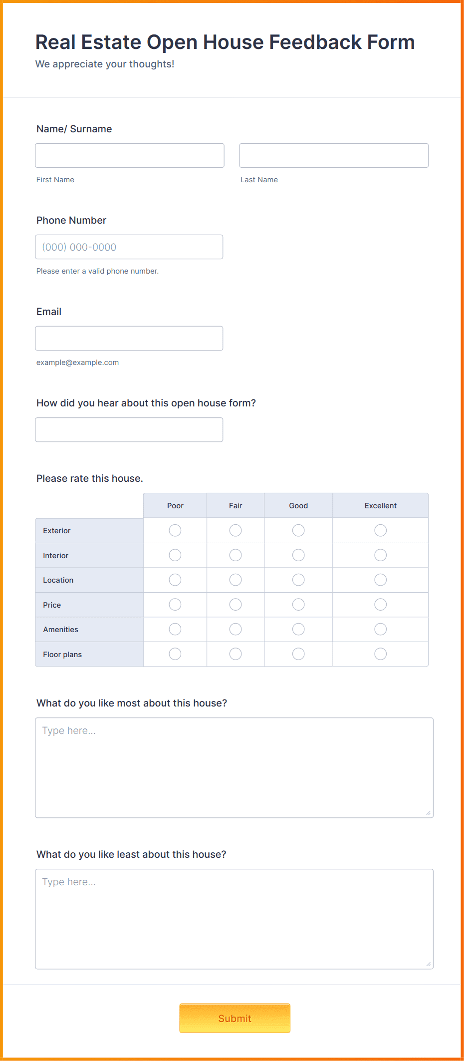 Real Estate Open House Feedback Form Template | Jotform