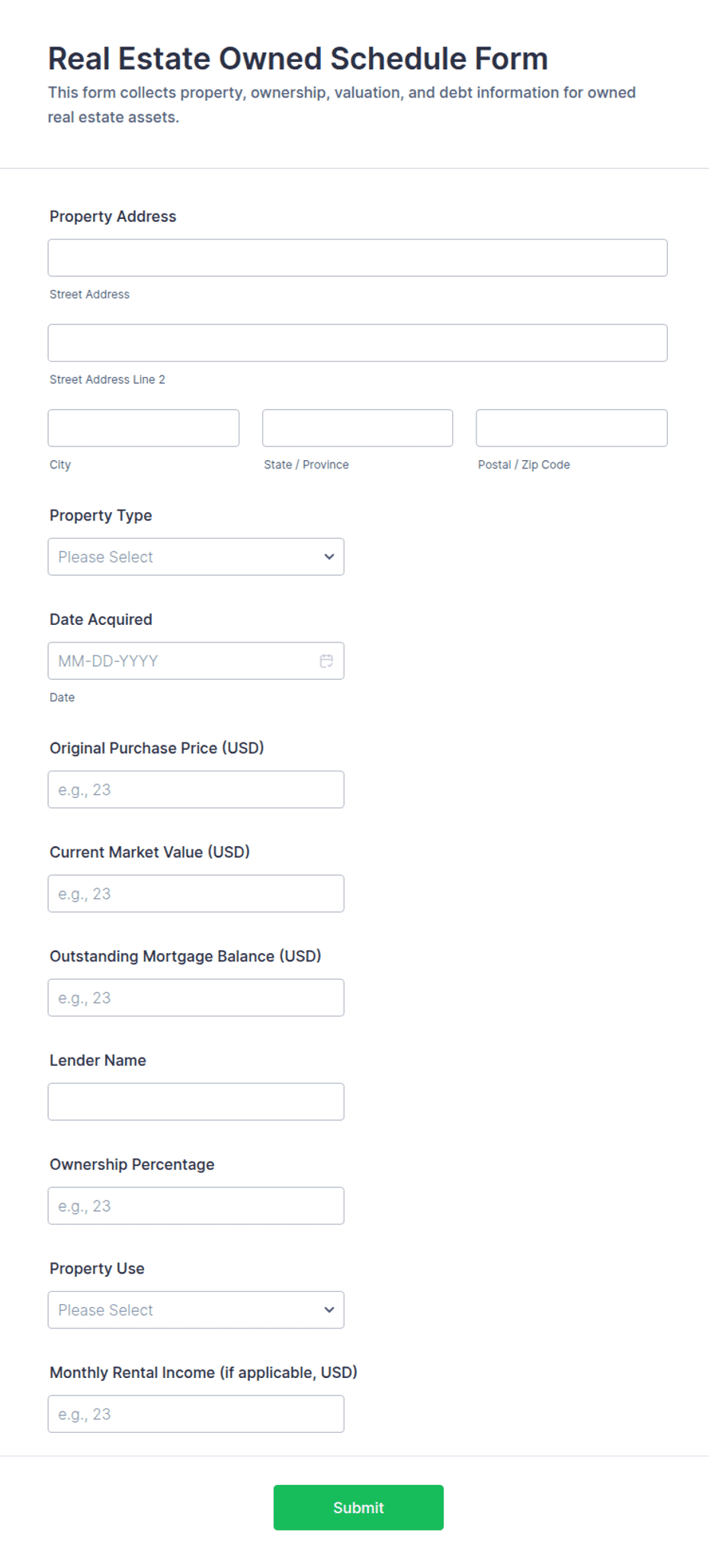 Real Estate Owned Schedule Form Template | Jotform