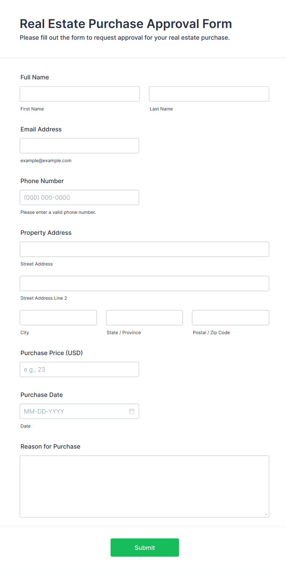 Real Estate Purchase Approval Form Template | Jotform