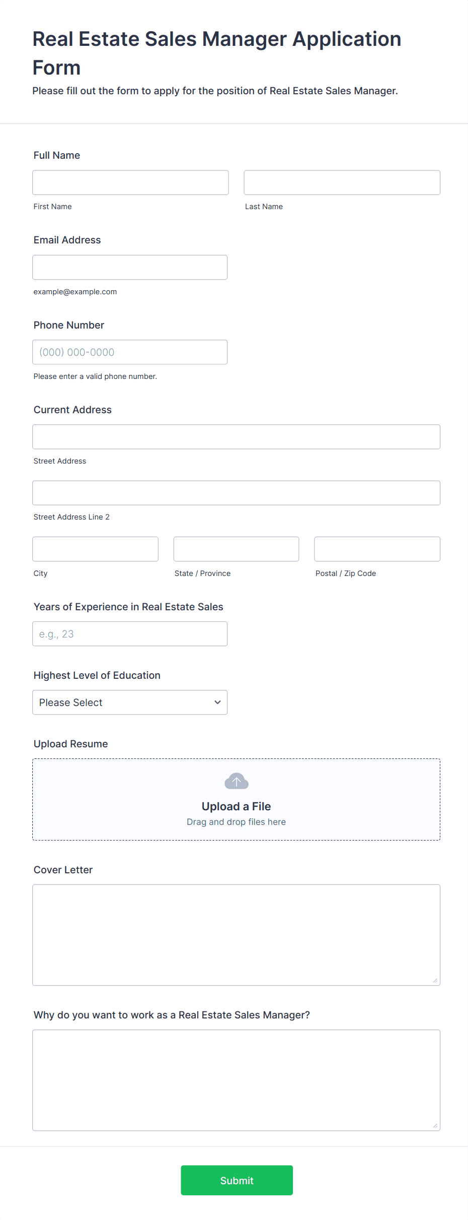 Real Estate Sales Manager Application Form Template | Jotform