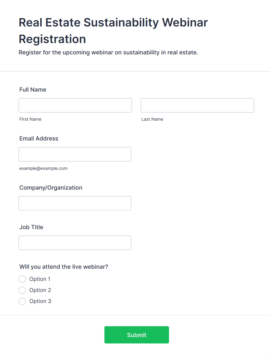 Real Estate Sustainability Webinar Registration Form Template | Jotform