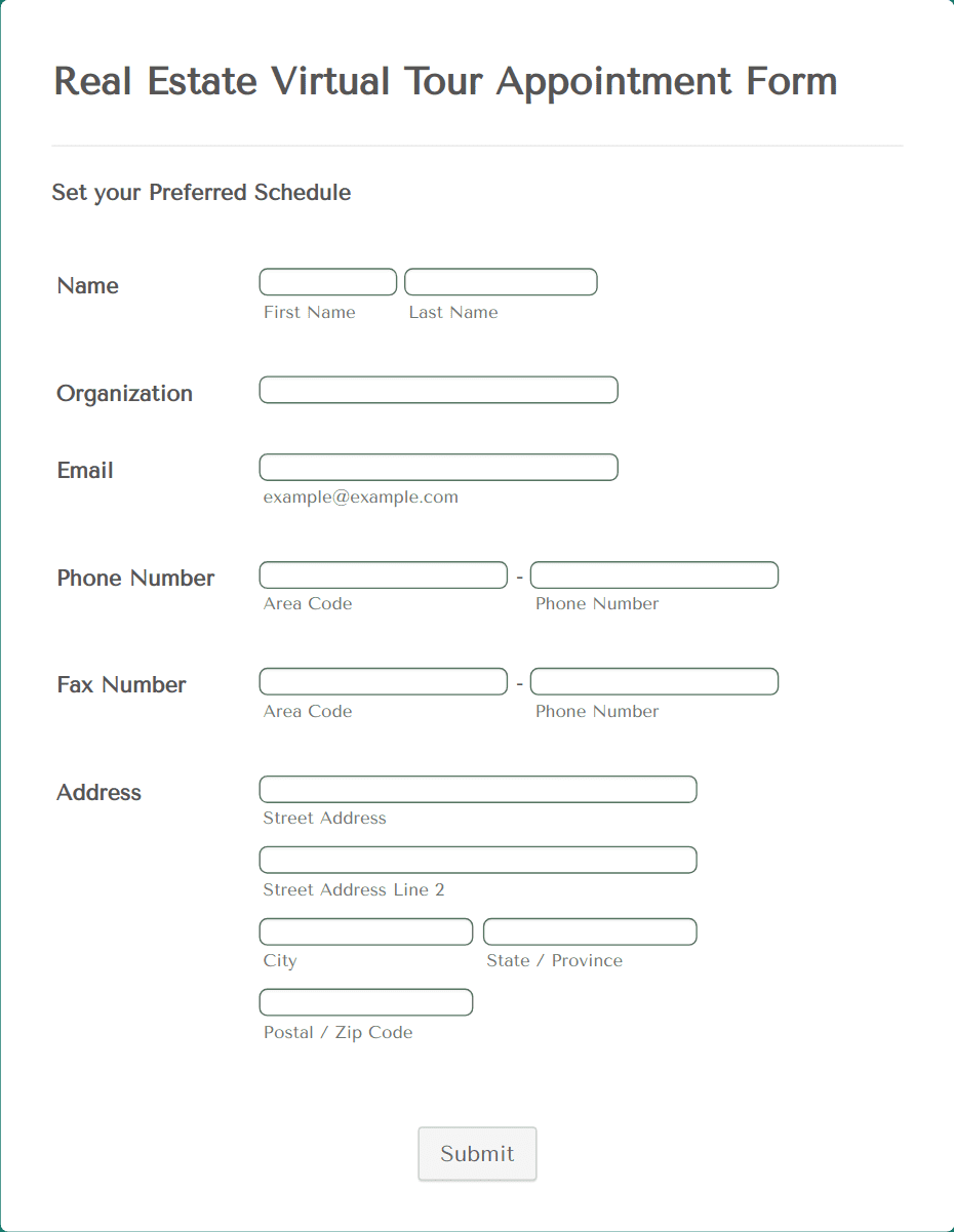 Real Estate Virtual Tour Appointment Form Template | Jotform