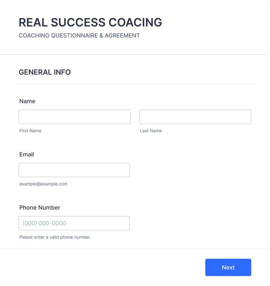 Real Success Coaching Form Template | Jotform