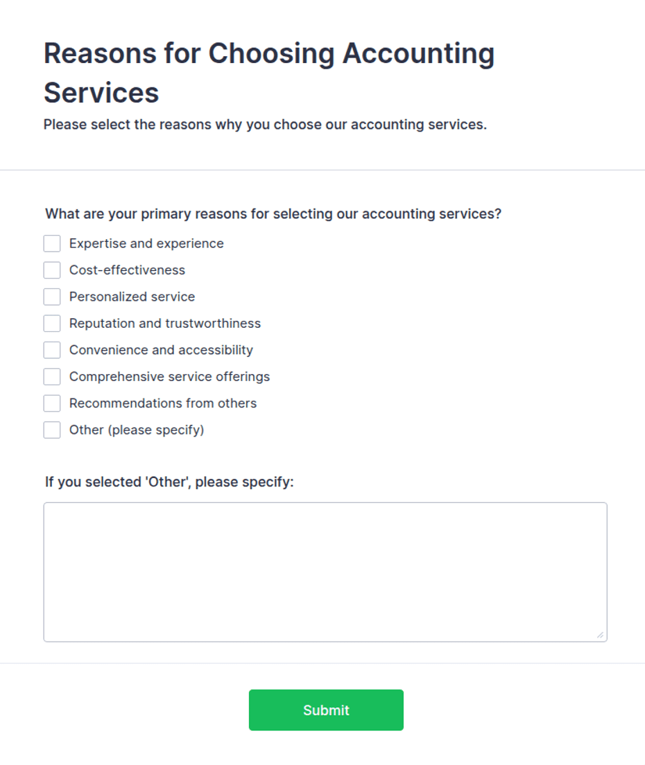 Reasons for Choosing Accounting Services Form Template | Jotform