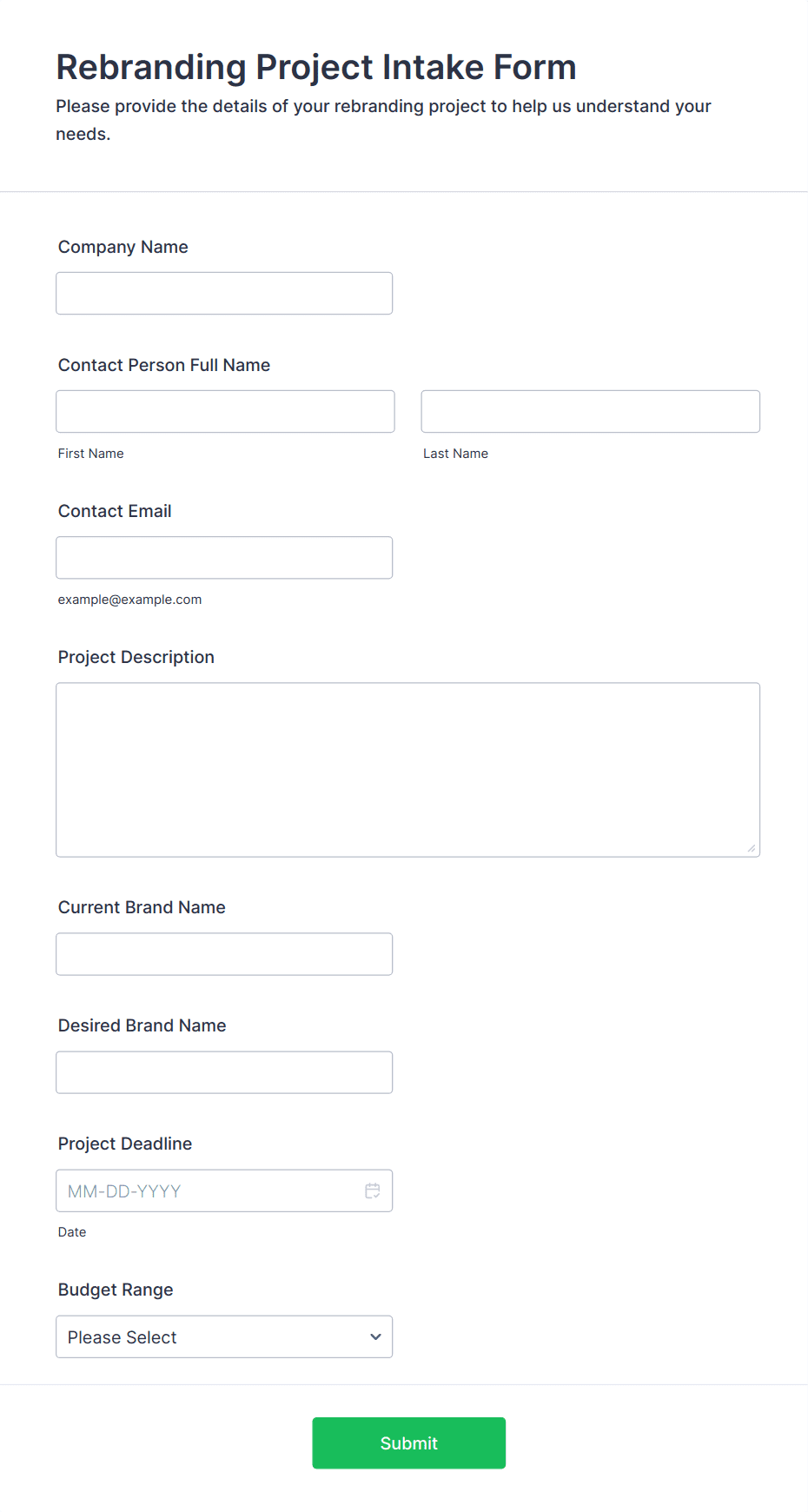 Rebranding Project Intake Form Template | Jotform