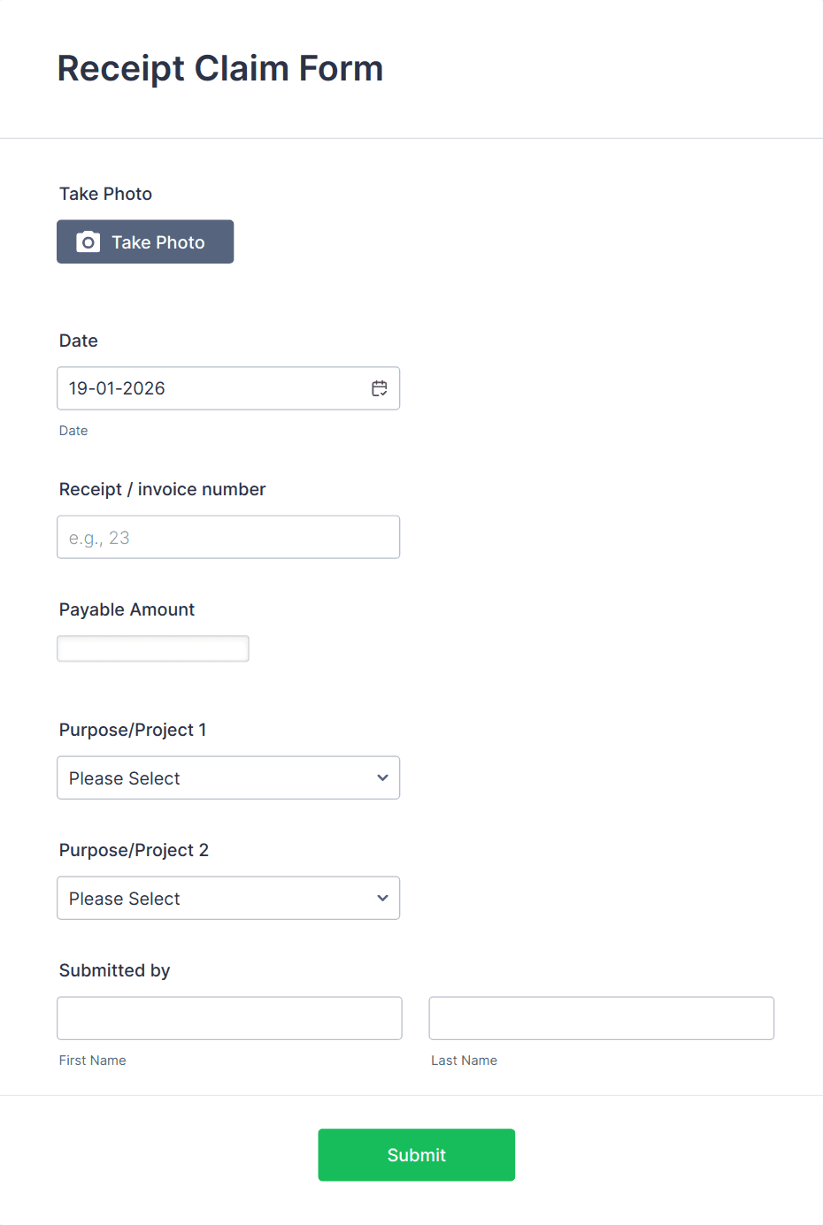 Receipt Claim Form Template | Jotform