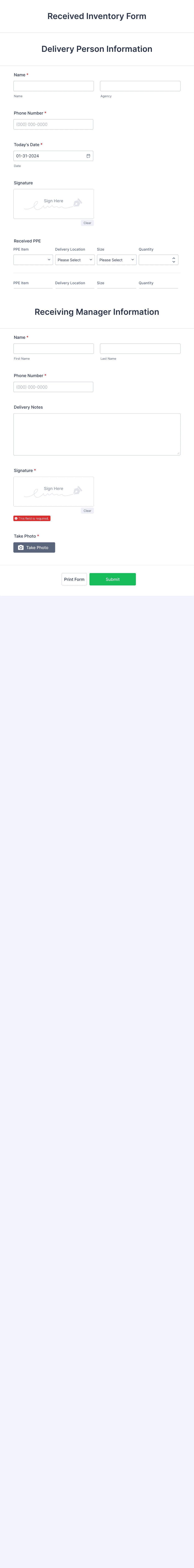 Received Inventory Form Template | Jotform