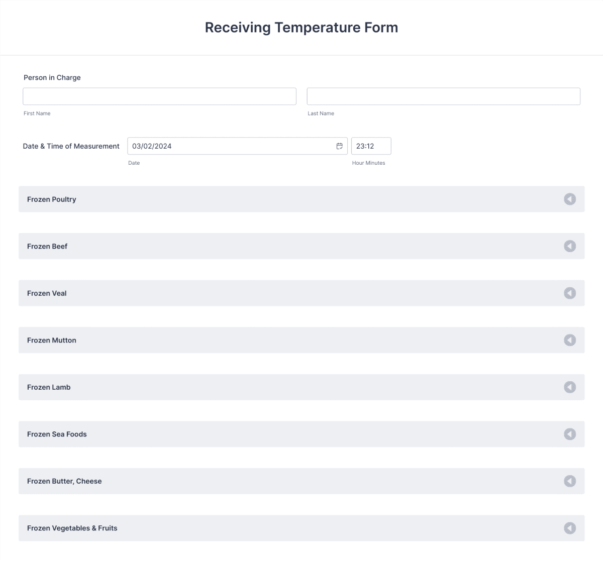 Receiving Temperature Form Template | Jotform