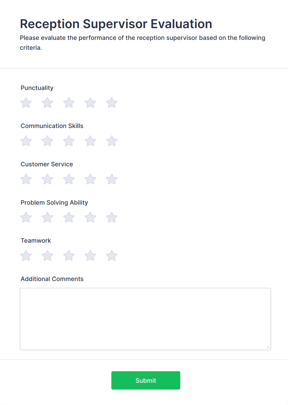 Reception Supervisor Evaluation Form Template | Jotform