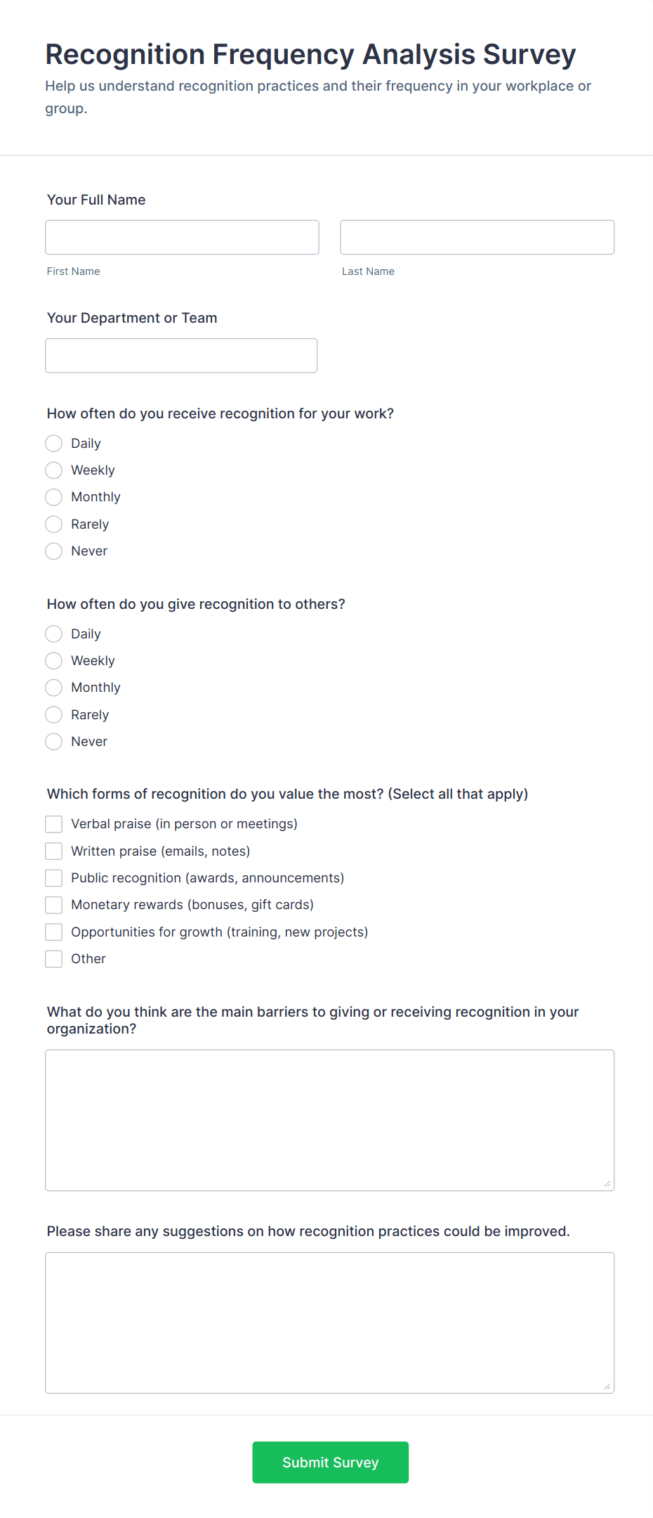 Recognition Frequency Analysis Survey Form Template | Jotform