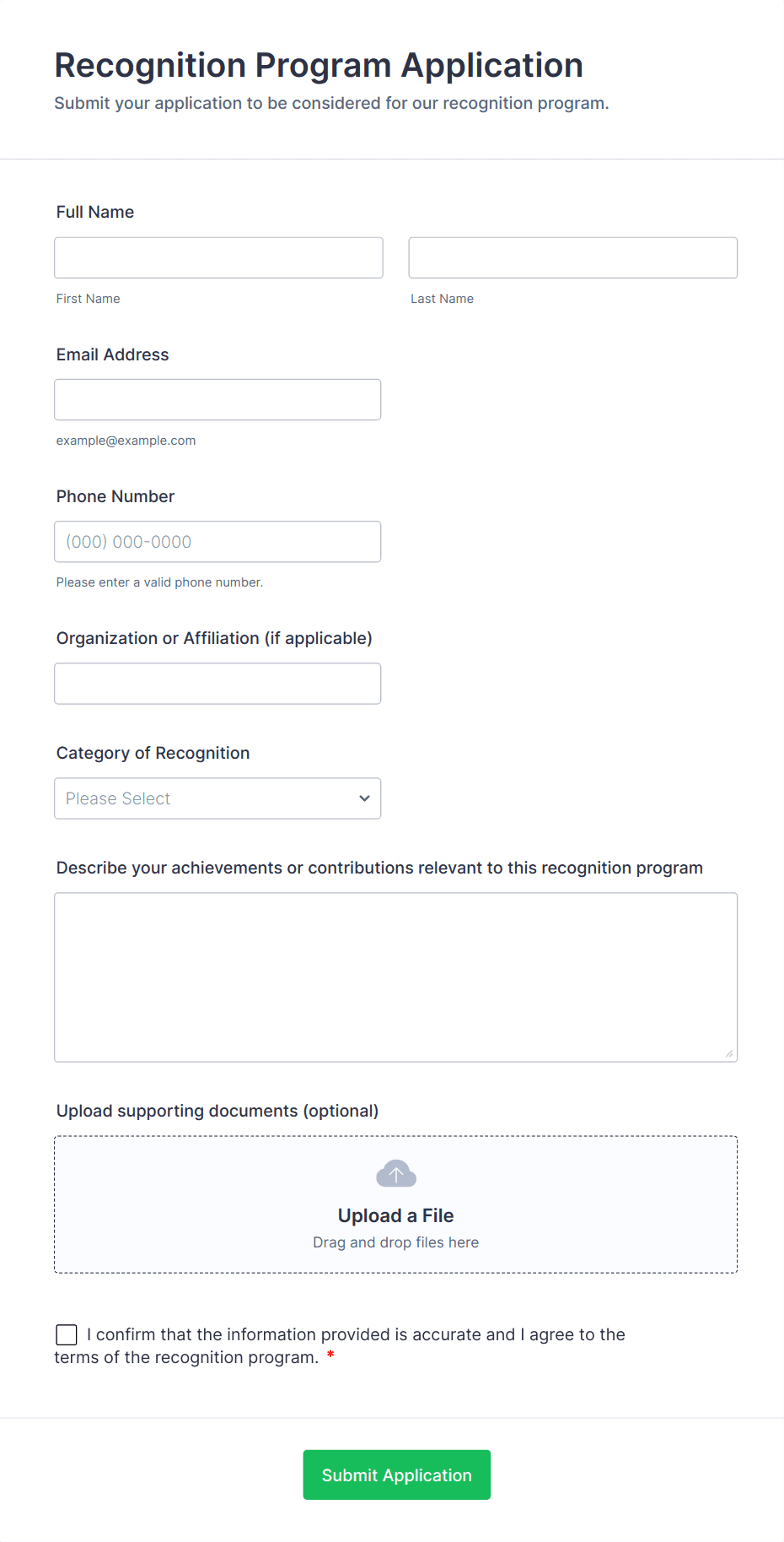 Recognition Program Application Form Template | Jotform