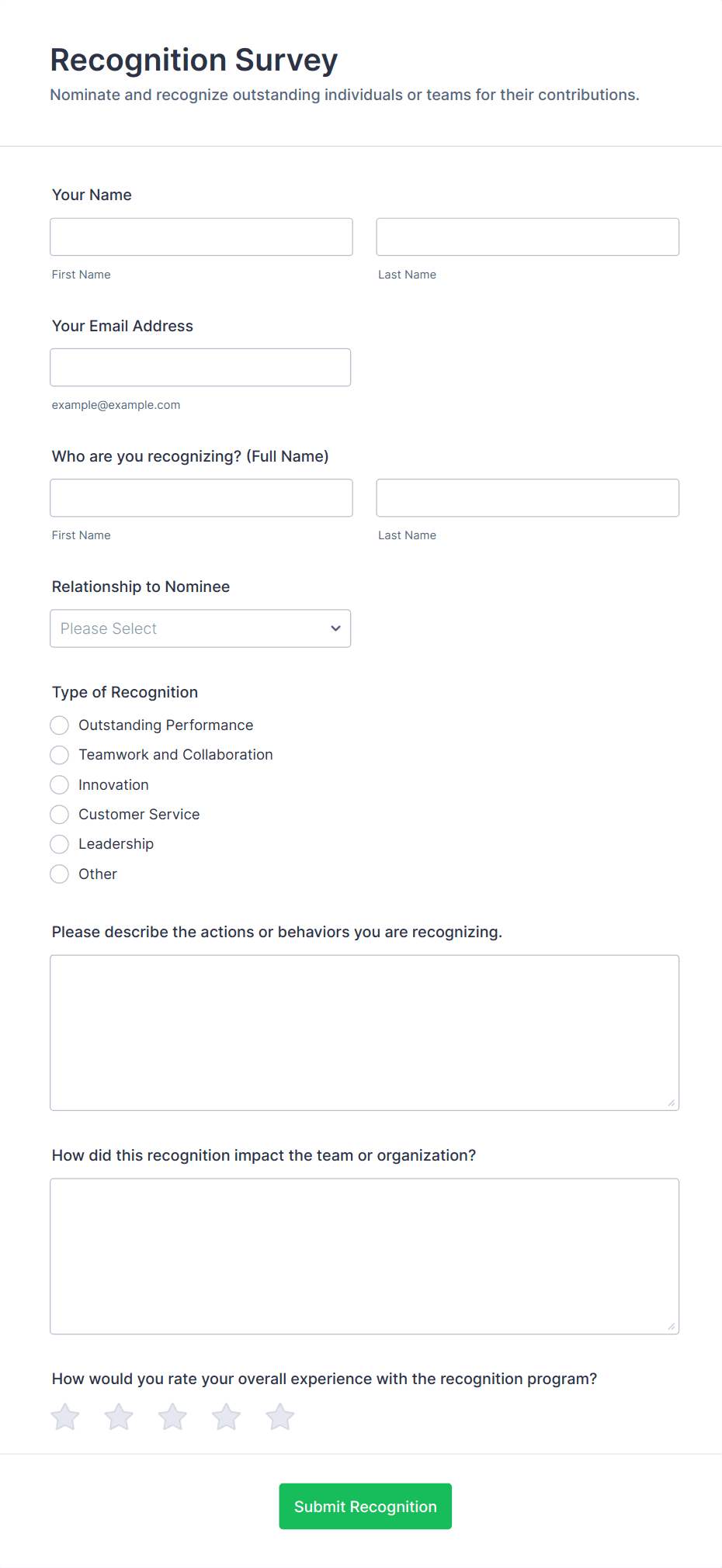 Recognition Survey Form Template | Jotform