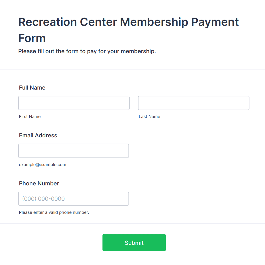 Recreation Center Membership Payment Form Template | Jotform