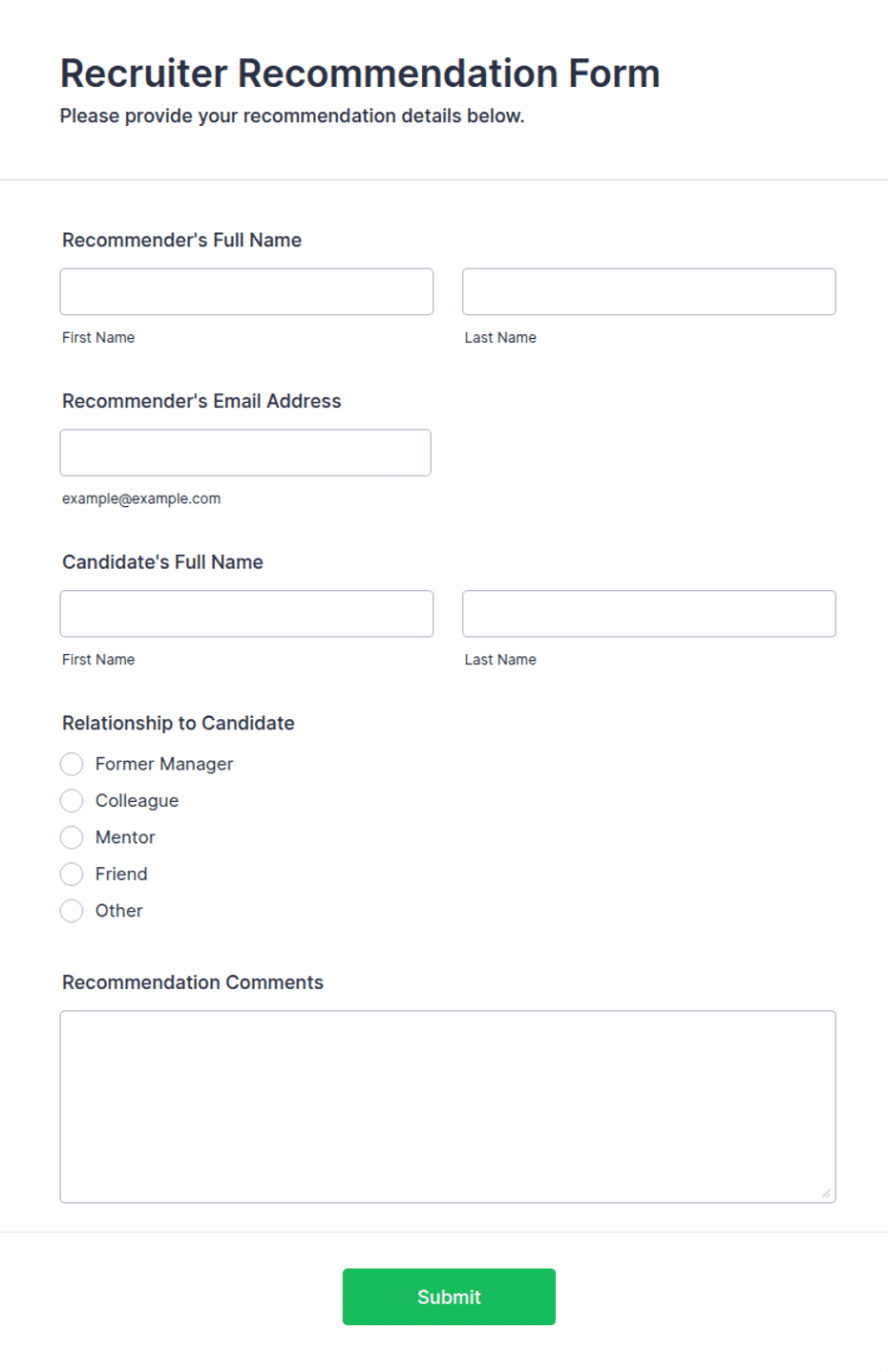 Recruiter Recommendation Form Template | Jotform