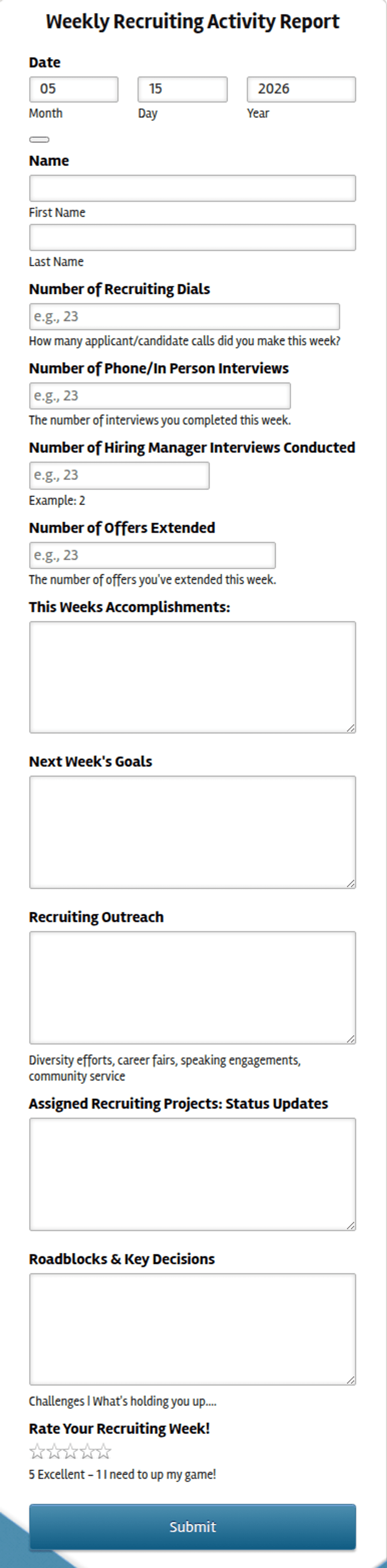 Recruiting Activity Report Form Template | Jotform