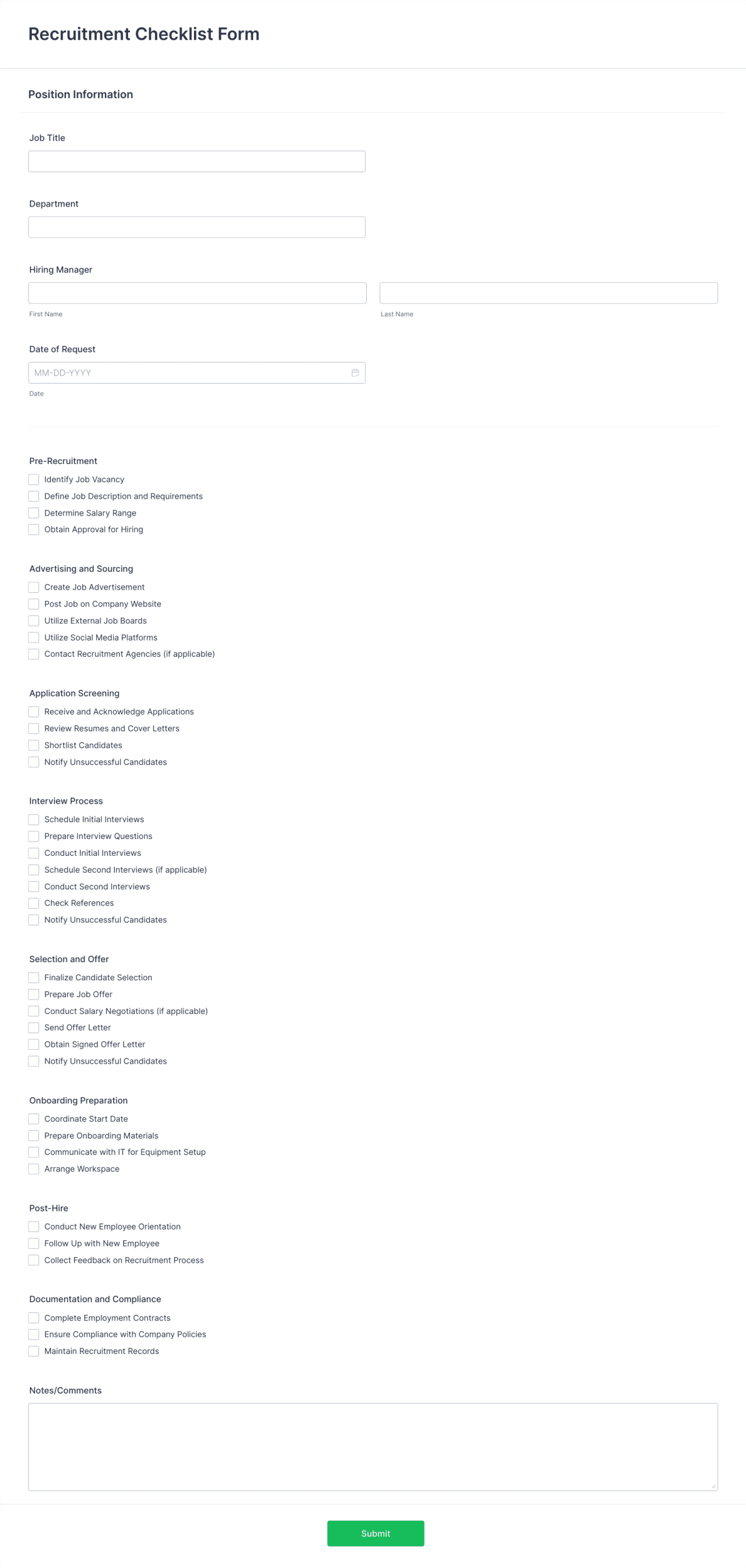 Recruitment Checklist Form Template | Jotform