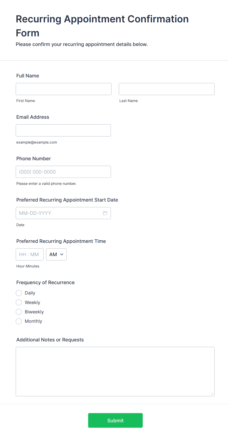 Recurring Appointment Confirmation Form Template | Jotform