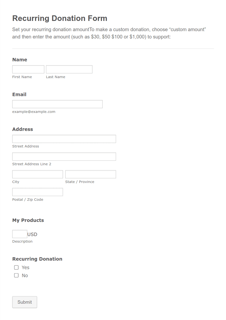 Recurring Donation Form Template | Jotform