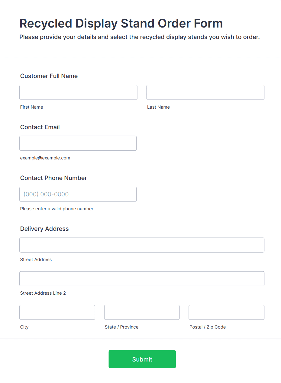 Recycled Display Stand Order Form Template | Jotform