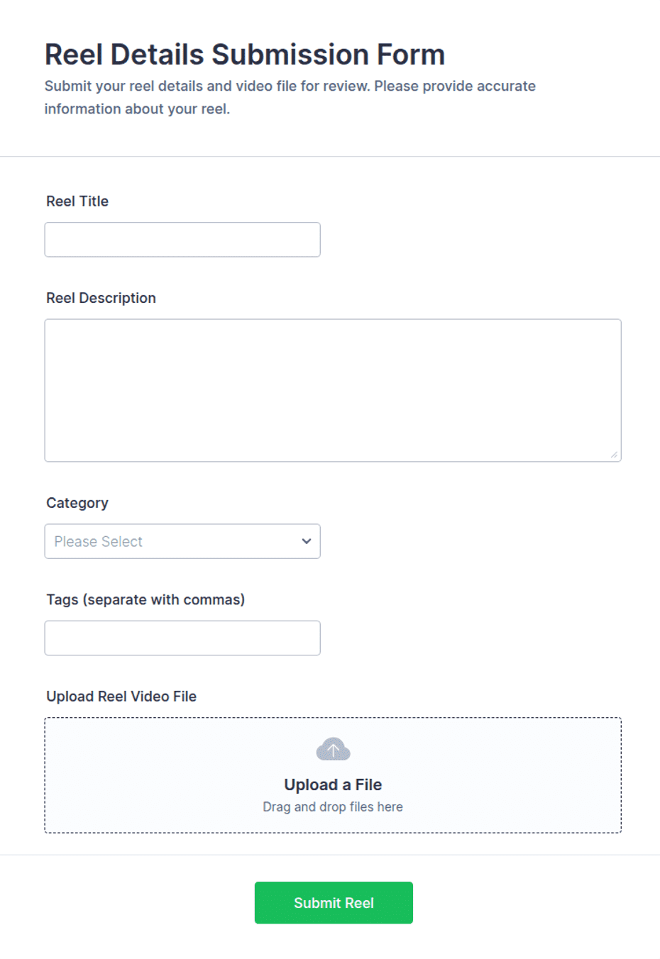 Reel Details Submission Form Template | Jotform