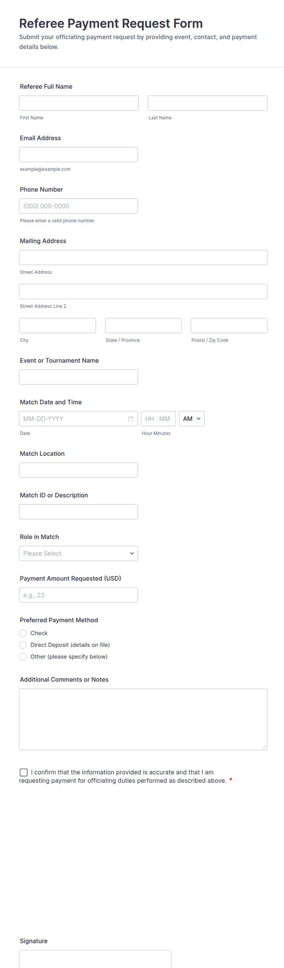 Referee Payment Request Form Template | Jotform