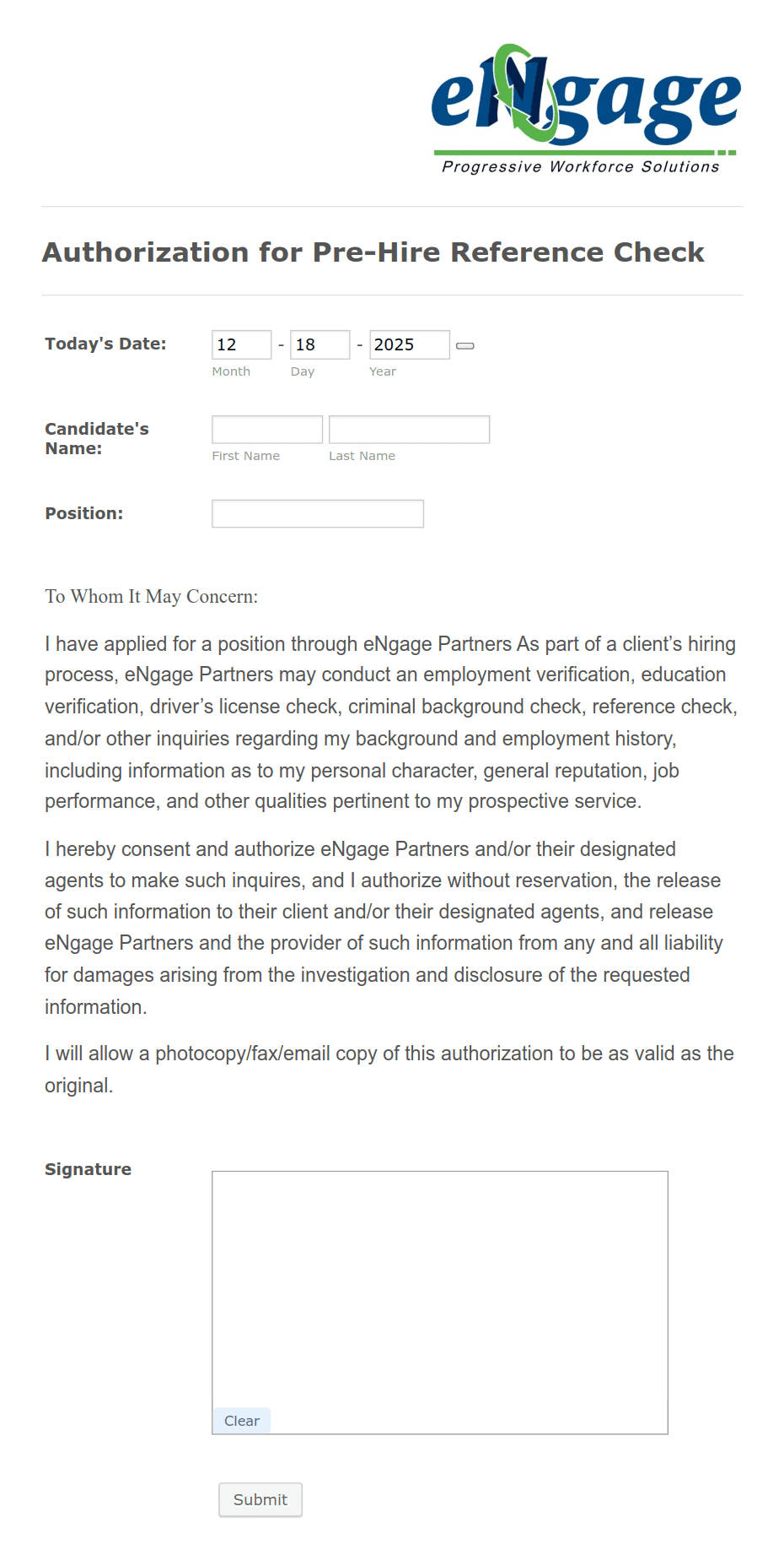 Reference Check Authorization Form Template | Jotform