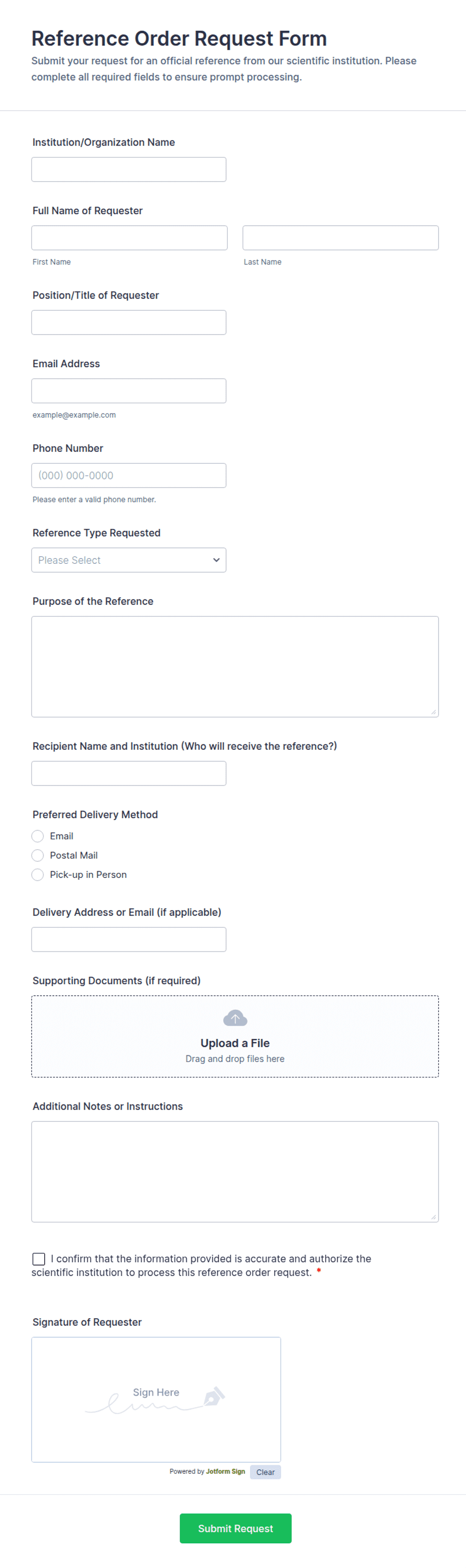 Reference Order Request Form Template | Jotform