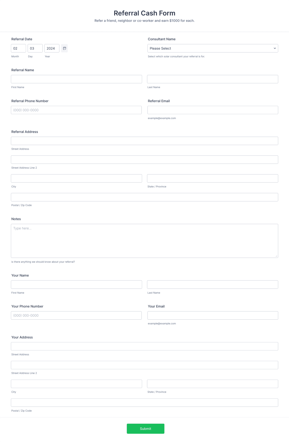 Referral Cash Form Template | Jotform