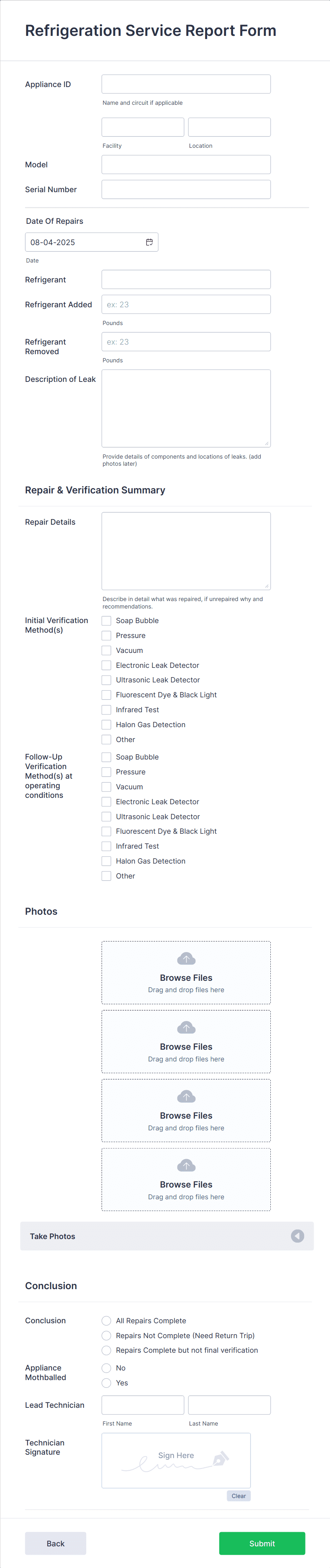 Refrigeration Service Report Form Template | Jotform