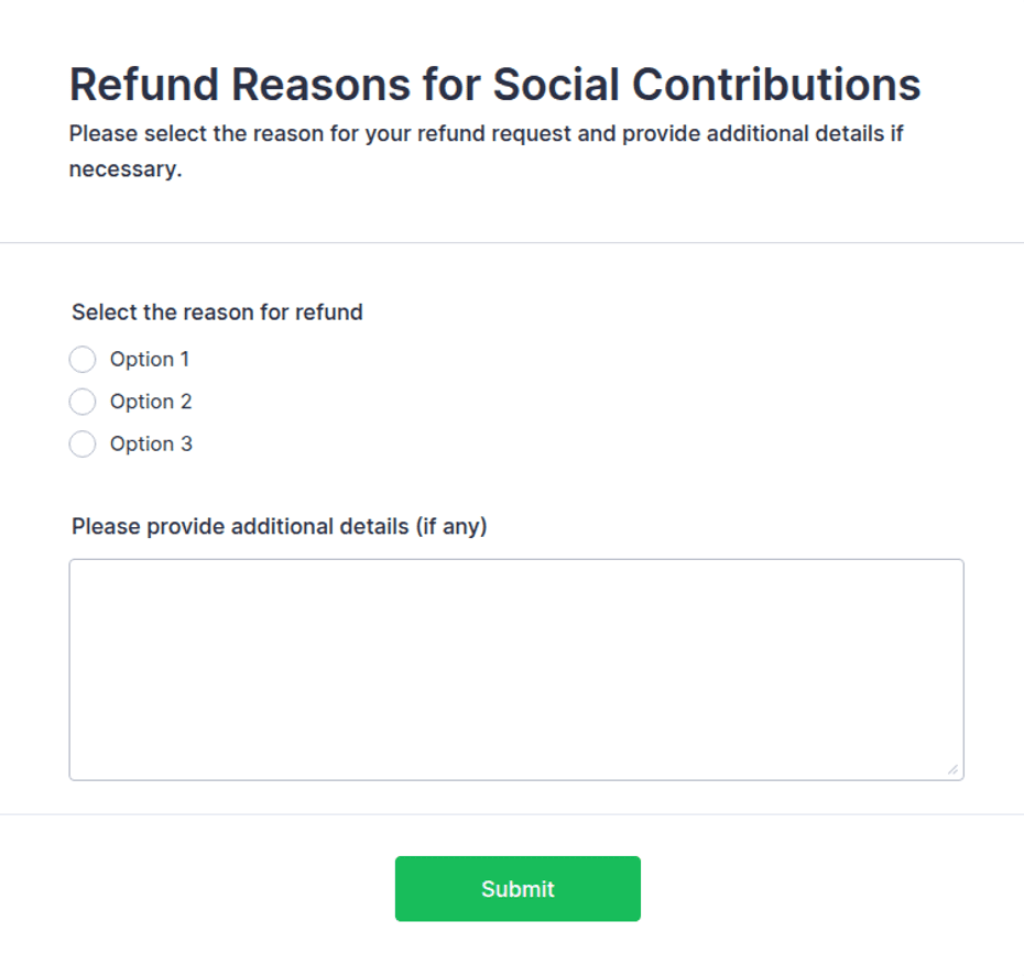 Refund Reasons for Social Contributions Form Template | Jotform