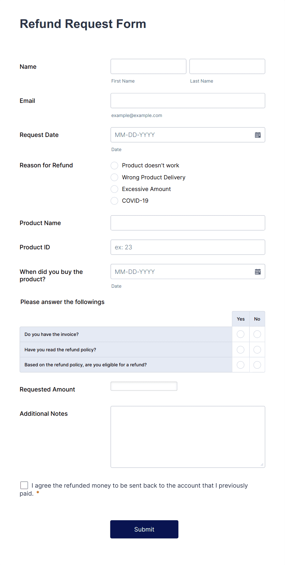 Refund Request Form Template | Jotform