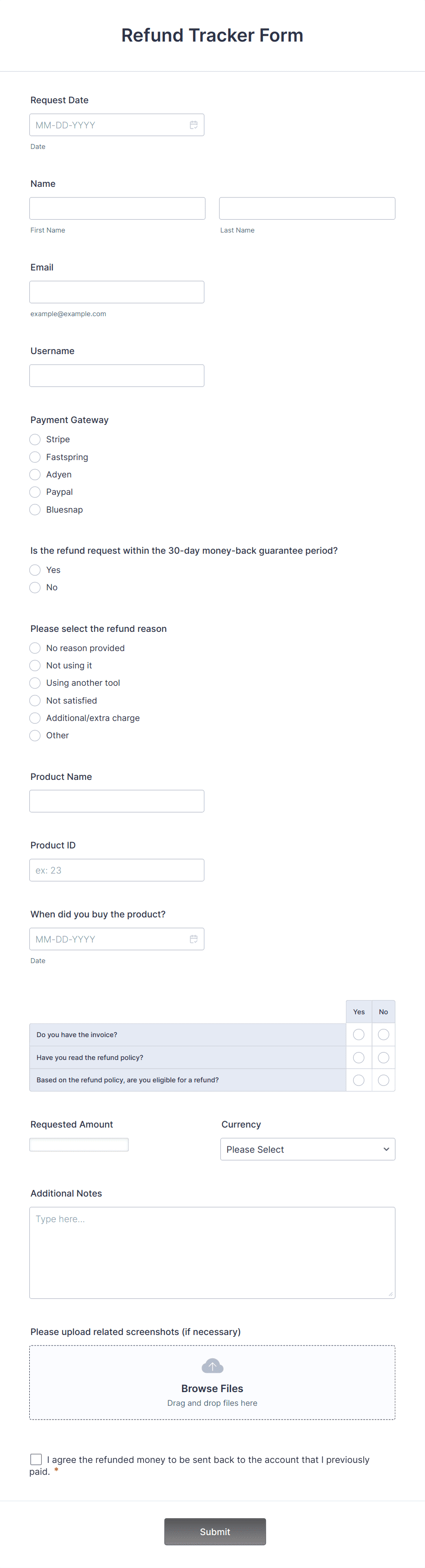 Refund Tracker Form Template | Jotform