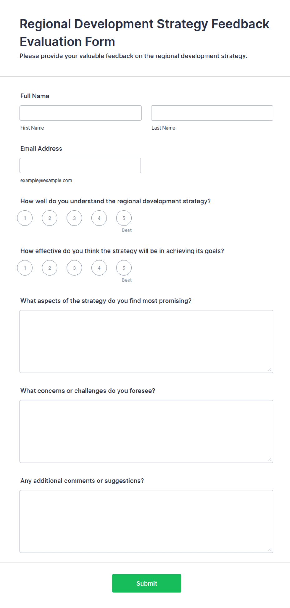 Regional Development Strategy Feedback Evaluation Form Template | Jotform