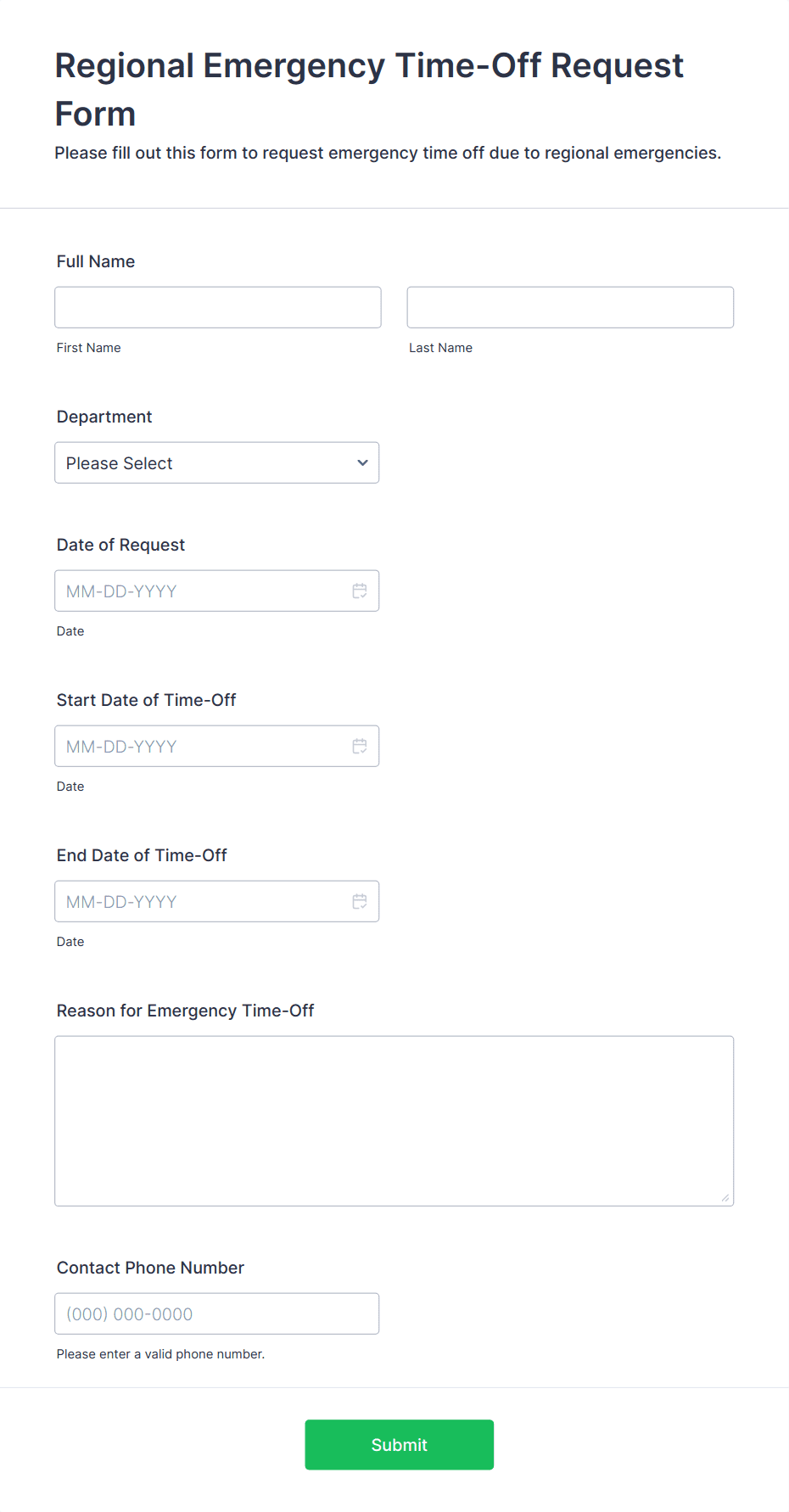 Regional Emergency Time-Off Request Form Template | Jotform