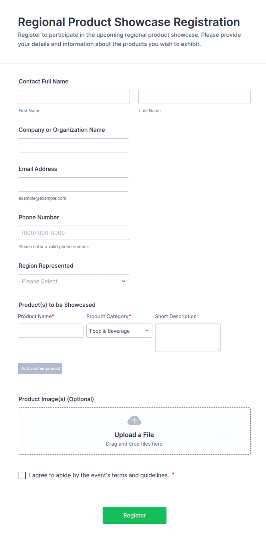 Regional Product Showcase Registration Form Template | Jotform