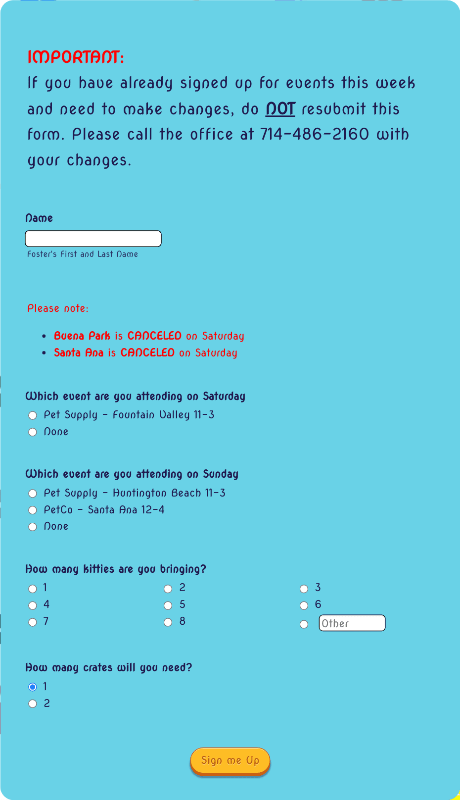 Registration for Special Kitten Adoption Events Form Template | Jotform