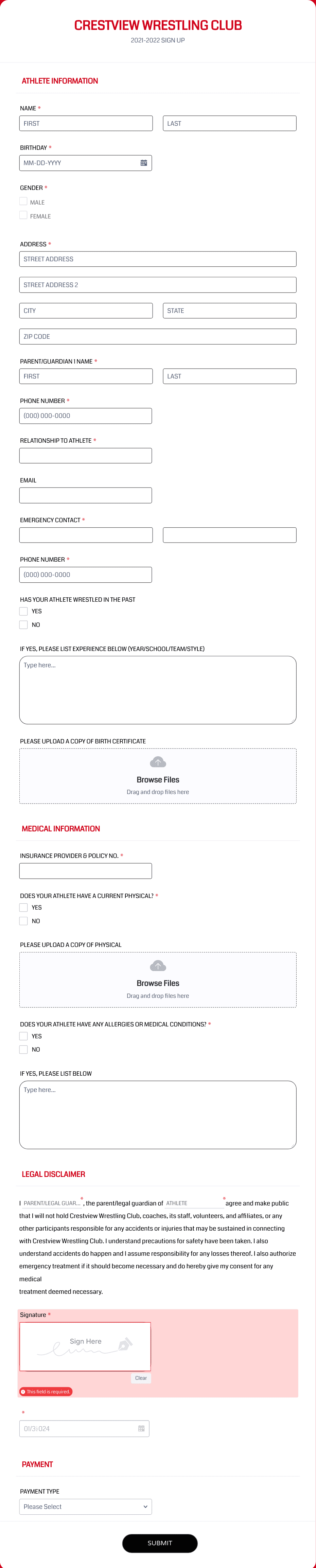 Registration Form for Wrestling Team Form Template | Jotform