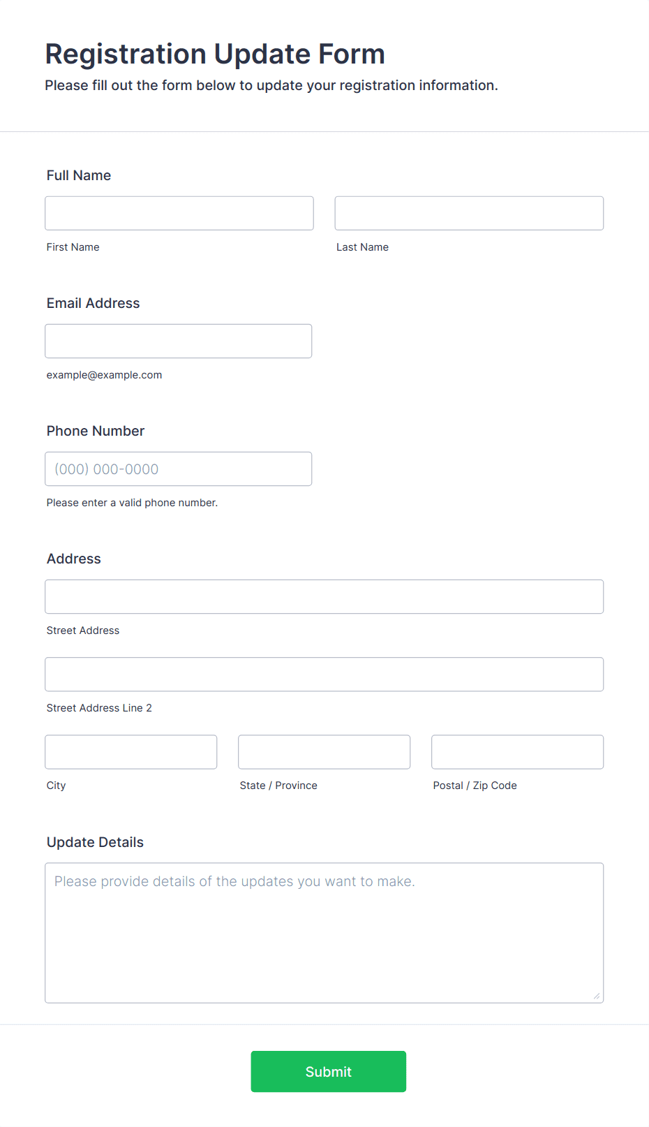 Registration Update Form Template | Jotform