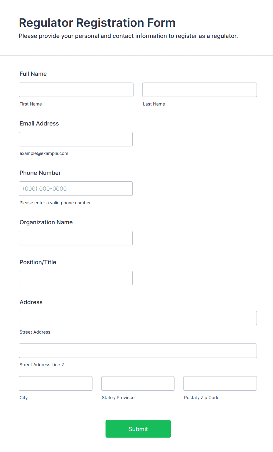 Regulator Registration Form Template | Jotform